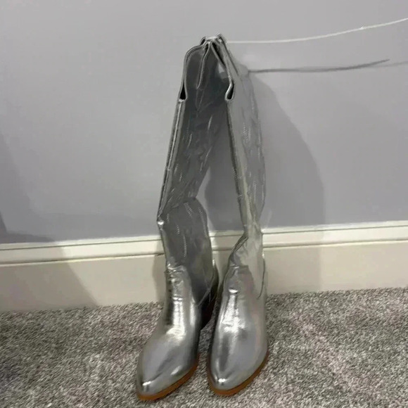 Shoes | Metallic Silver Cowboy Boots Multiple Sizes | Poshmark